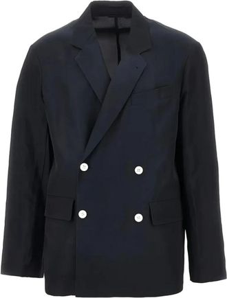 Emporio Armani Homme, Costumes, Bleu, Taille: XL Veste crois&eacute;e en lin m&eacute;lang&eacute;