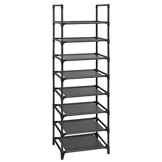 Songmics Schuhregal, Schuhablage, 8 Ebenen, offener Schuhschrank, Schuhaufbewahrung, schmal, 28 x 46 x 145 cm, Metallgestell, Ablagen aus Vliesstoff, für Flur,