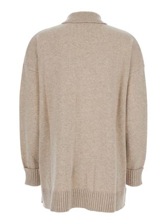 Max Mara Womens Beige Cashmere Cardigan With Classic Collar Tops Top