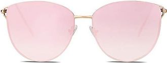 Sojos Lunettes de Soleil OEil de Chat Miroités UV Protection SJ1085 avec Or Cadre/Gradient Rose Lentille