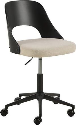 AC Design Furniture Lucia Schreibtischstuhl, Apia Stoff beige und schwarz gebeizt Eiche Furnier, 5 Stern Gestell matt schwarz rau pulverbeschichtet Stahl mit drehfunktion