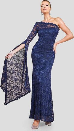 Goddiva Maxikleid One Shoulder Scalloped Neck Maxi Dress langes Kleid