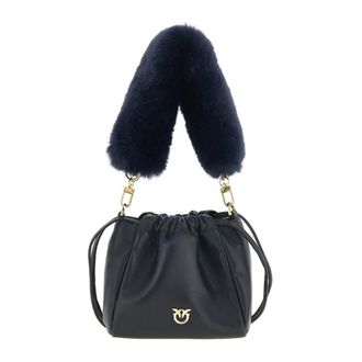 Pinko Leder Beuteltasche mit Kunstpelzgriff - - Bags - Damen - Blau - ONE SIZE