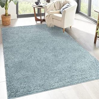 Carpet City Shaggy Tapis de salon, &agrave; poils longs, motif uni, turquoise, 150 x 150 cm, carr&eacute;, doux et moelleux, moderne, convient &eacute;galement &agrave; la chambre &agrave; coucher