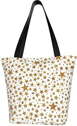 AOOEDM Sac fourre-tout Motif &eacute;toiles scintillantes dor&eacute;es Sacs &agrave; provisions Petit sac de march&eacute; r&eacute;utilisable Sacs fourre-tout de plage Sacs de voyage