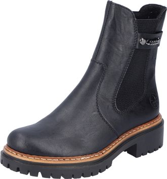 Rieker Chelseaboots RIEKER, Damen, Gr. 41, schwarz, Elastischer Einsatz, Lederimitat, Schuhe Chelseaboots, mit feiner Zierkette, Topseller