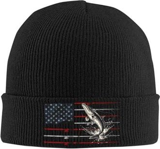 Generic Bonnet Thermo P&ecirc;che &Agrave; LEsturgeon avec Drapeau Am&eacute;ricain Vintage Extensible Beanie Respirant Bonnet en Tricot pour lescalade Shopping Homme