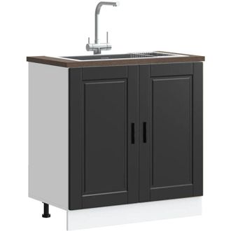 vidaXL Vidaxl - Meuble bas pour évier Porto noir 80x46x81,5 cm bois ingénierie