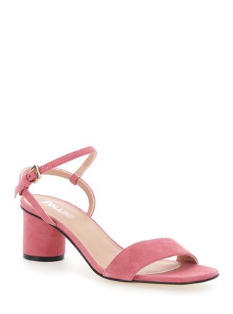 Pollini Womens Heeled Sandals Bloch Heel Pink Leather
