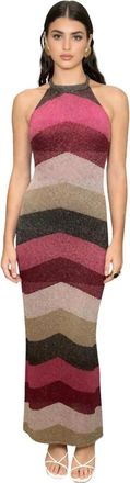 Akep Femme, Robes, Multicolore, Taille: 38 FR Abito Lungo Smanicato Maxi Chevron Lurex