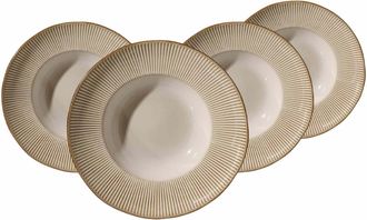 Ritzenhoff & Breker Nerano Pastateller 30,5 cm, 4er Set, Tiefe Servierteller im mediterranen Look, Steingut, Sp&uuml;lmaschinenfest, Beige