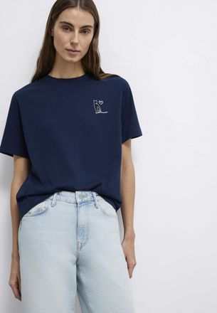 Mavi Damen Graphic Printed Fashion Jersey T-Shirt, Navy Blazer, XL