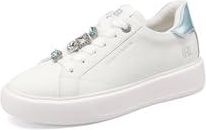 Queen Helena Baskets Platform avec strass pour femme X34-1, Blanc et bleu., 35 EU