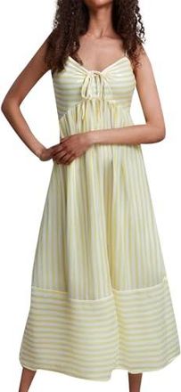 Generic Robe longue d&eacute;t&eacute; &agrave; bretelles spaghetti &agrave; rayures style boh&egrave;me d&eacute;contract&eacute; pour les vacances, la plage, les vacances, la plage, les vacances, jaune, M