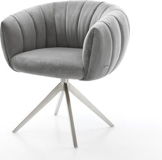 DELIFE Drehstuhl Jada-Flex Samt Grau Kreuzgestell breit Edelstahl 360&deg; drehbar Wippfunktion Taschenfederkern, Esszimmerst&uuml;hle