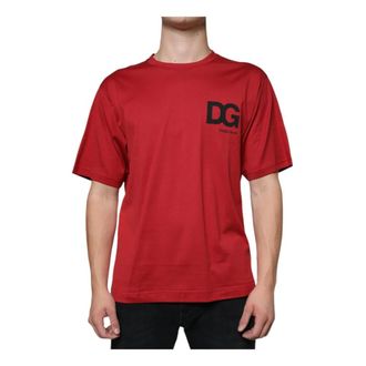 Dolce & Gabbana Rotes Logo-Print Baumwoll-T-Shirt - - Tops - Herren - Rot - M