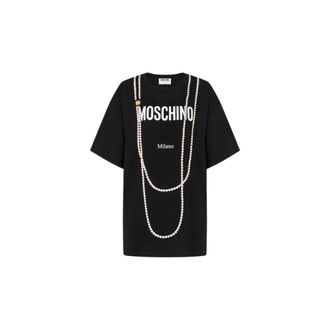 Moschino unisex, Tops, Noir, Taille: XS Pearl Necklace Print T-shirt