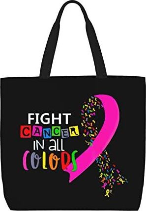 Generic Sac Fourre-Tout Luttez Contre Le Cancer En Toutes Couleurs Rubans De Lutte Contre Le Cancer Sac &Agrave; Main D&eacute;contract&eacute; R&eacute;utilisable Lavables Sacs &Agrave; Main, 