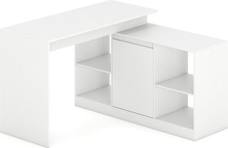 Giantex 120 cm Reversibler Eckschreibtisch, L-Form Eck-B&uuml;rotisch mit 2 T&uuml;ren & 4 offenen Ablagef&auml;chern, gro&szlig;er Schreibtisch f&uuml;r Homeoffice, wei&szlig;