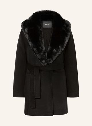 Maje Wollmantel Mit Kunstfell schwarz