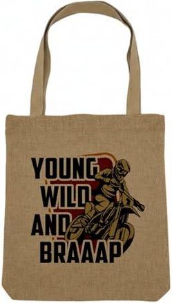 Fabulous Sac Shopping Tote Bag Aspect Lin - Young Wild And Braaap Motorcycle Motocross Race Dirt Bike - Sac de Courses Toile Epaisse 360g Beige Naturel Cabas P
