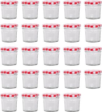 Argon Tableware 24x 110ml Marmeladengl&auml;ser mit Rote Gingham Deckel - Leer Schraubenkopf K&uuml;che Essen Honig W&uuml;rzen Konservieren Einmachen Lagerung Glas-Set