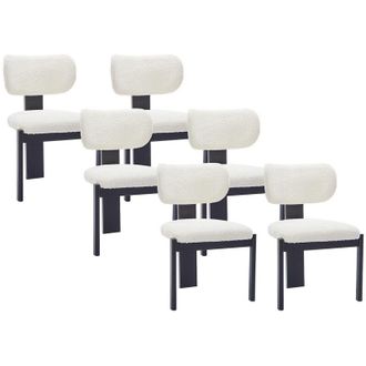Vente-Unique Vente-unique - Lot de 6 chaises en tissu bouclette et bois dh&eacute;v&eacute;a noir - Blanc - wilana