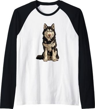 Whyitsme Design Schwarz-Wei&szlig;-Illustration Sibirischer Husky-Hund Raglan