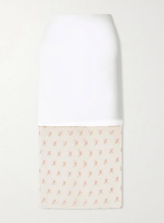 Khaite Jupe Midi En Cr&ecirc;pe Satin&eacute; Effil&eacute; Et En Organza &Agrave; Imprim&eacute; Fleuri Et &Agrave; Superposition Sybil - Blanc