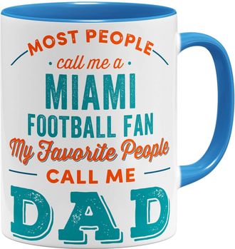 OM3 Miami-Fan Tasse - Keramik Becher - American Football Mug - 11oz 325ml - Beidseitig Bedruckt - Hellblau