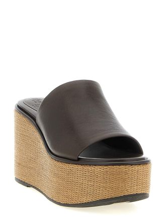 Brunello Cucinelli Womens Brown Calfskin Wedge Sandals