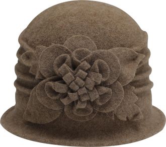 ZLYC Damen Winter Wolle Fischerh&uuml;te Blumen 1920s Vintage Bowler Hut(Einfarbig Khaki),Einheitsgr&ouml;&szlig;e
