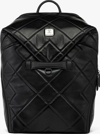 MCM Aren Rucksack aus Leder mit Rautensteppung BLACK SUEDE CALFSKIN LEATHER