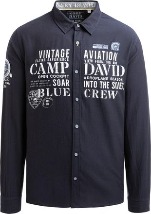 Camp David Herren Jacquard-Langarmhemd mit Artworks Blue Navy, XXXL