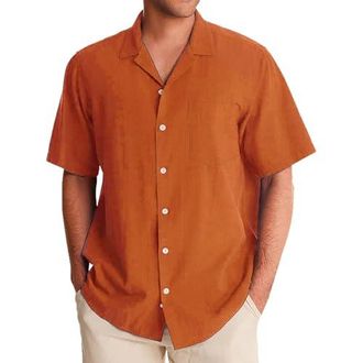 Generic Chemise de plage d&eacute;contract&eacute;e &agrave; manches courtes pour homme - Couleur unie - Bouton tendance - Col cubain - Chemise unie &agrave; manches courtes, Orange, 4XL