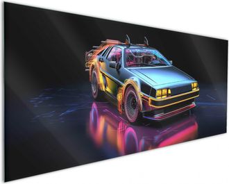 Wallario K&uuml;chenr&uuml;ckwand aus Glas 125 x 50 cm, Motiv: Mobile Zeitmaschine | Spritzschutz abwischbar & pflegeleicht