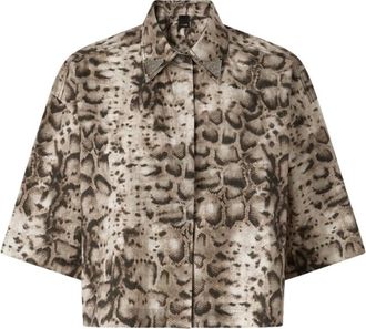 Pinko Pinko, Femme, Blouses et Chemises, Beige, Taille: 46 FR Neutrals Animal Print Short Sleeves