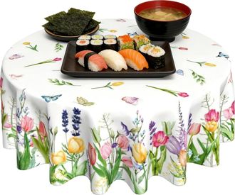 Generico Tischdecke mit, waschbarer Stoff, 178 cm, Fr&uuml;hlingsdekoration, Blumenmuster, f&uuml;r Esszimmer, Zuhause, Restaurant, Picknick, Fr&uuml;hlings- und Sommerpartys