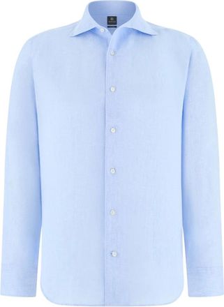 Boggi Milano Homme, Chemises, Bleu, Taille: L Chemise en lin coupe droite