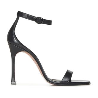 Amina Muaddi Schwarze Ledersandalen mit Metallschnalle - - Shoes - Damen - Schwarzk - 37 1/2 EU