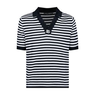 Dolce & Gabbana Blau Wei&szlig; Gestreiftes V-Ausschnitt Polo Shirt - - Tops - Herren - Schwarzk - M