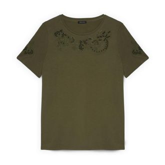 Fiorella Rubino Baumwoll-T-Shirt mit Spitze und Nieten - - Tops - Damen - Gr&uuml;n - S