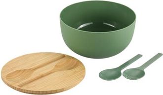 KESPER Salatschüssel-Set, inkl. Salatbesteck, Material: Kunststoff (PP), Bambus, Maße: D 24 x H 13 cm, Farbe: Grün, Braun - 58471