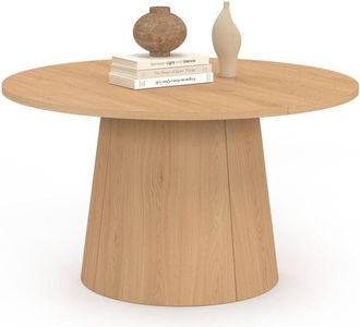 IDMarket Runder Couchtisch ANGELE 70 cm Mittelfu&szlig; aus Holz in Buchenoptik