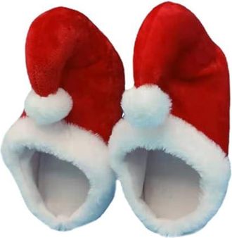 Hemobllo Pantoufles dHiver en Peluche Rouges Unisexes Taille Unique Semelle Antid&eacute;rapante Souple Chaudes et Confortables pour Maison et F&ecirc;tes de No&euml;l