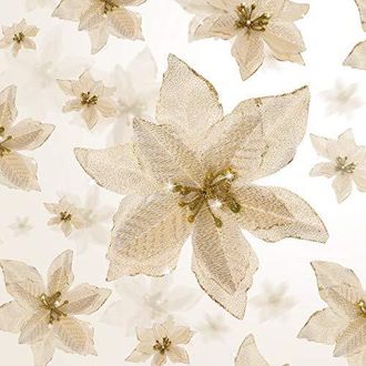 WILLBOND Lot de 48 Poinsettia artificielles &agrave; Paillettes pour Sapin de No&euml;l, d&eacute;coration de f&ecirc;te de Mariage, 4 Tailles, 8,1/10,2/15,2/22,1 cm