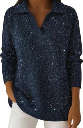 Generic Chandails scintillants pour femmes &agrave; paillettes rouges, chandails occasionnels &agrave; col ch&acirc;le, chandails chauds confortables &agrave; manches longues, coupe amp