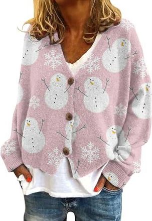 Generic Pull de No&euml;l &agrave; manches longues pour femme - Cardigan de No&euml;l pour femme - Chandail boutonn&eacute; grande taille - Tenue de No&euml;l amusante - V&ecirc;tements tricot&eacute;