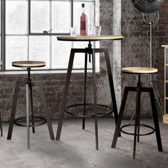 The Home Deco Factory The Home Deco Factory - Ensemble table et 2 tabourets en bois naturel et m&eacute;tal gris