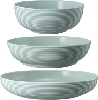 SELTMANN WEIDEN Beat Color Glaze Foodbowl Set 3-teilig, Servierschalen-Set mit Rillenrelief, 20 | 25 | 28 cm, Porzellan, Arktisblau